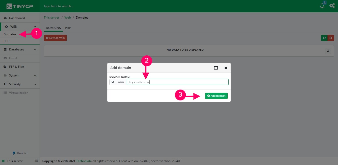 Cara menambah domain di TinyCP - idnetter.com
